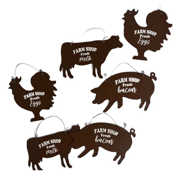 UNBRANDED | Other | Rooster Chicken Cow Pig Ornament Set Country Rustic ...